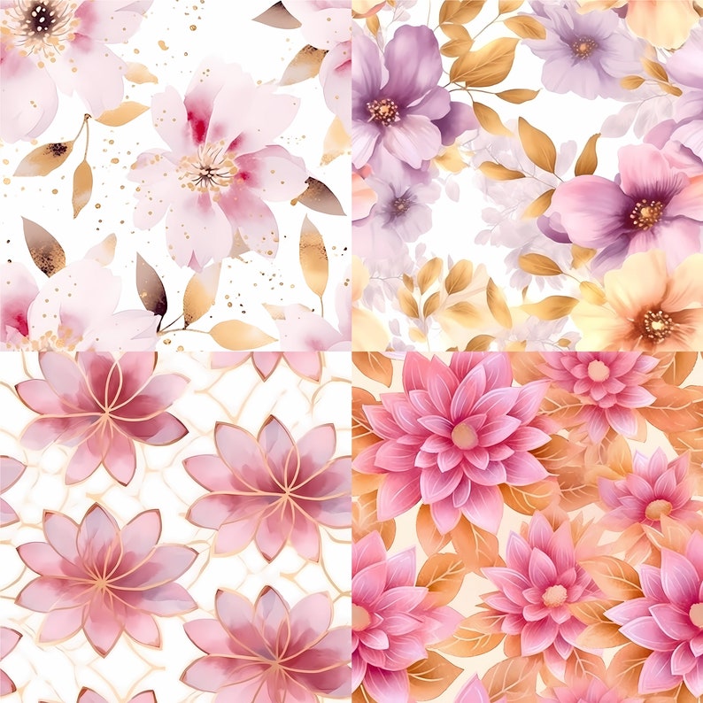 Watercolor Floral Digital Paper Set Seamless Flowers Pattern ...