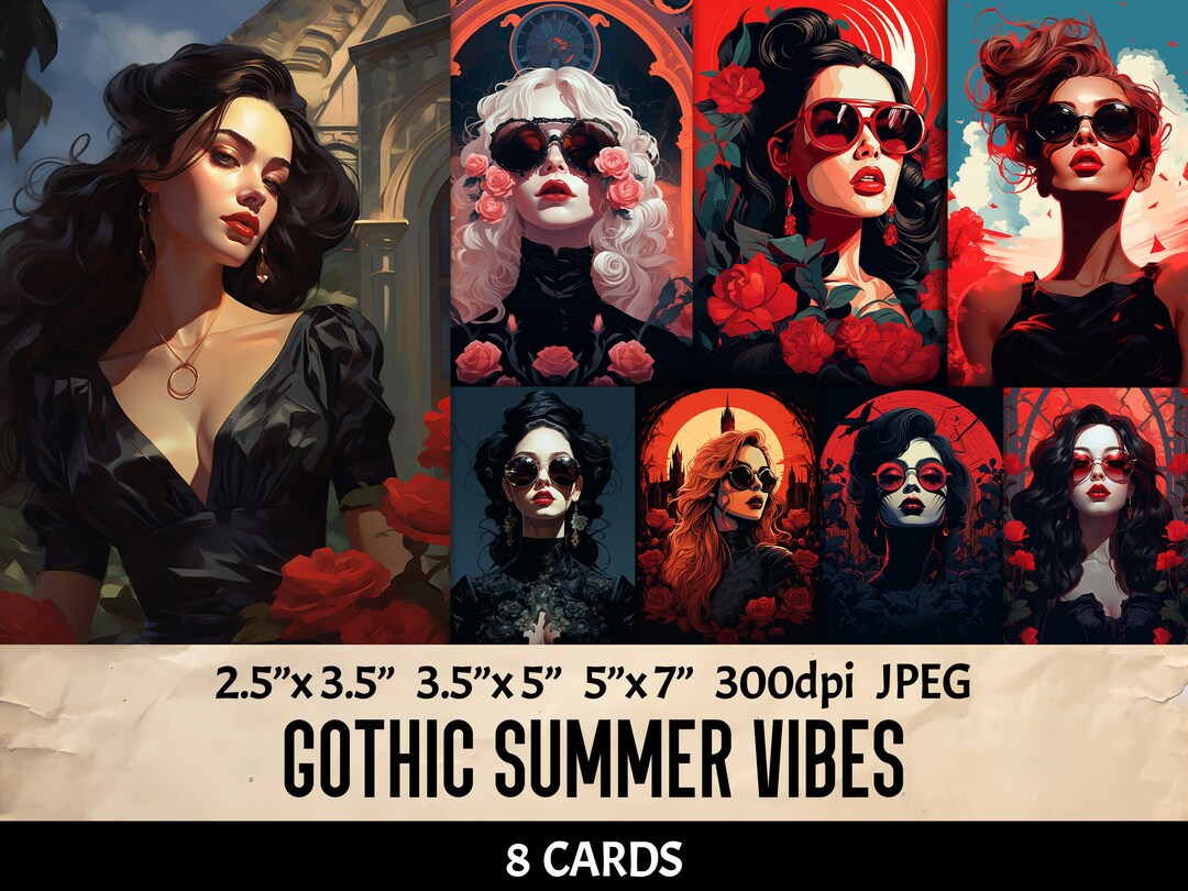Gothic Summer Card - 8 Digital Goth Vibes ATC Cards Junk Journal ...