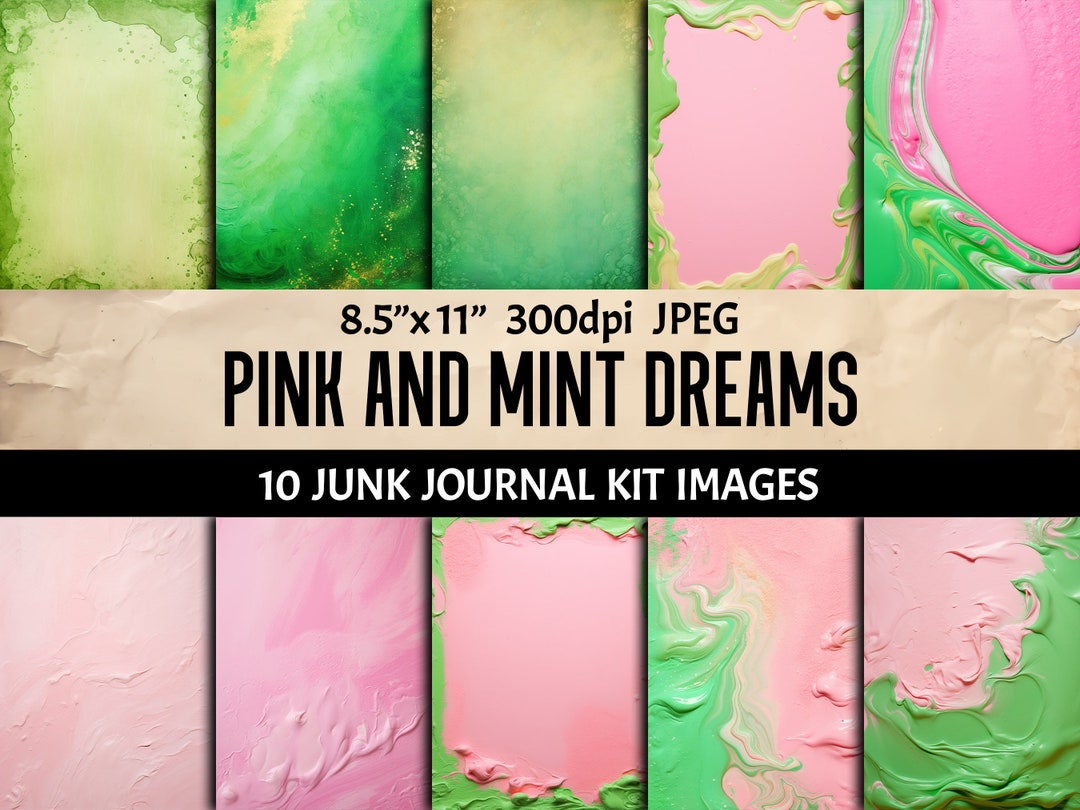 Pink and Mint Ephemera Digital Paper Pack - Printable Papers for ...