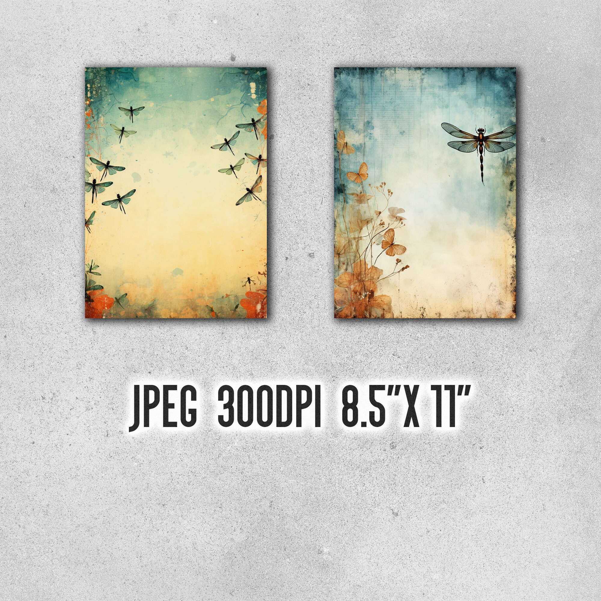Printable Dragonflies Journal Page Dragonfly Grunge Digital Paper for ...