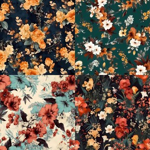 Vintage Floral Digital Paper Set - Printable Seamless Flowers Pattern ...