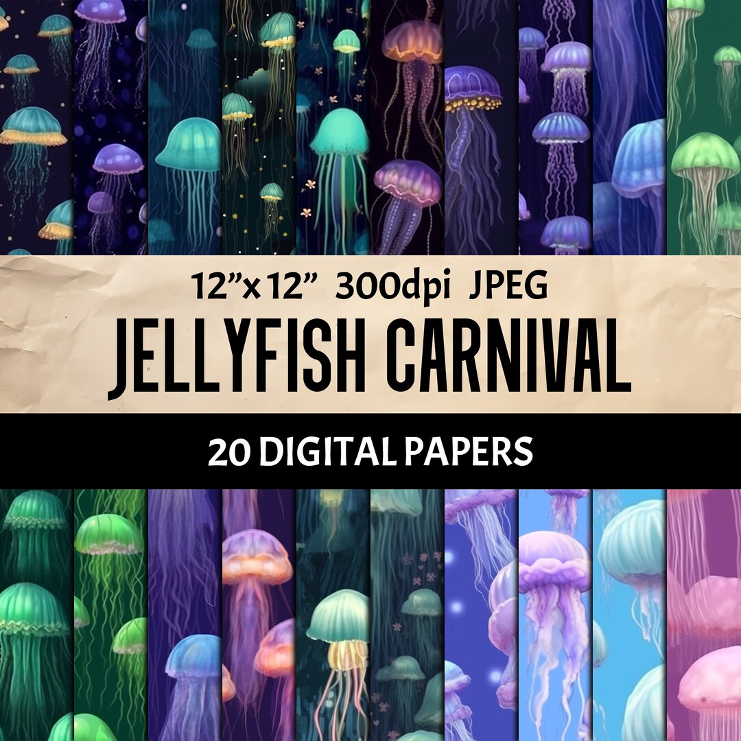 Jellyfish Seamless Pattern Watercolor Digital Paper Pack - Scrapbooking ...