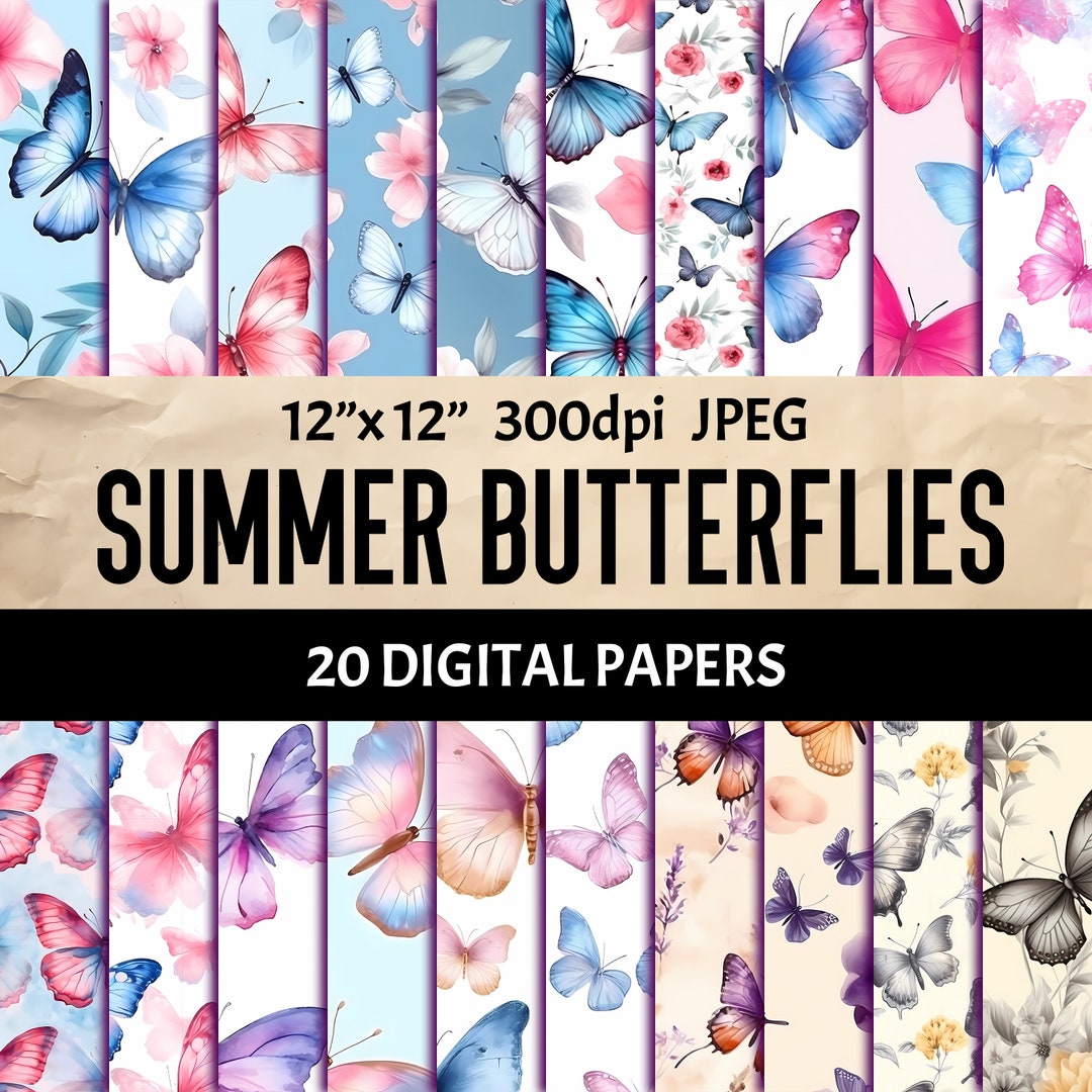 Butterfly Digital Paper Pack: Seamless Butterflies and Flowers Pattern ...