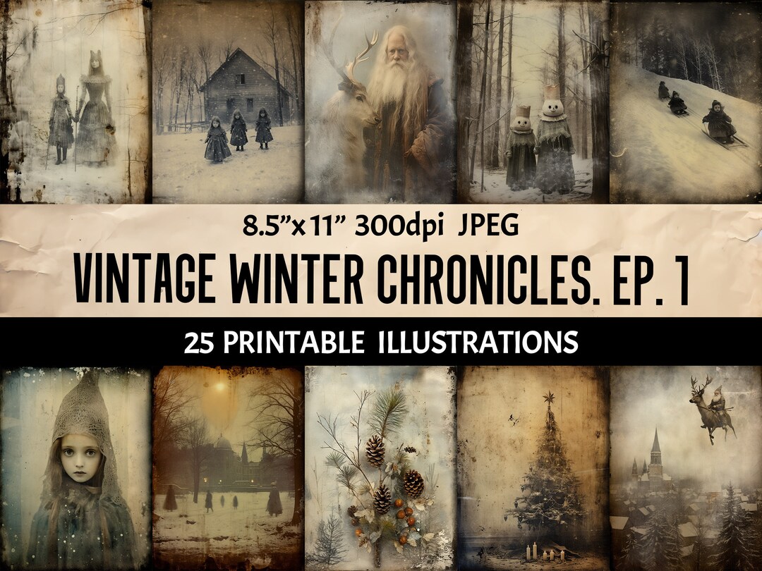Vintage Winter Illustrations | Gloomy Christmas, Santa, Reindeer ...