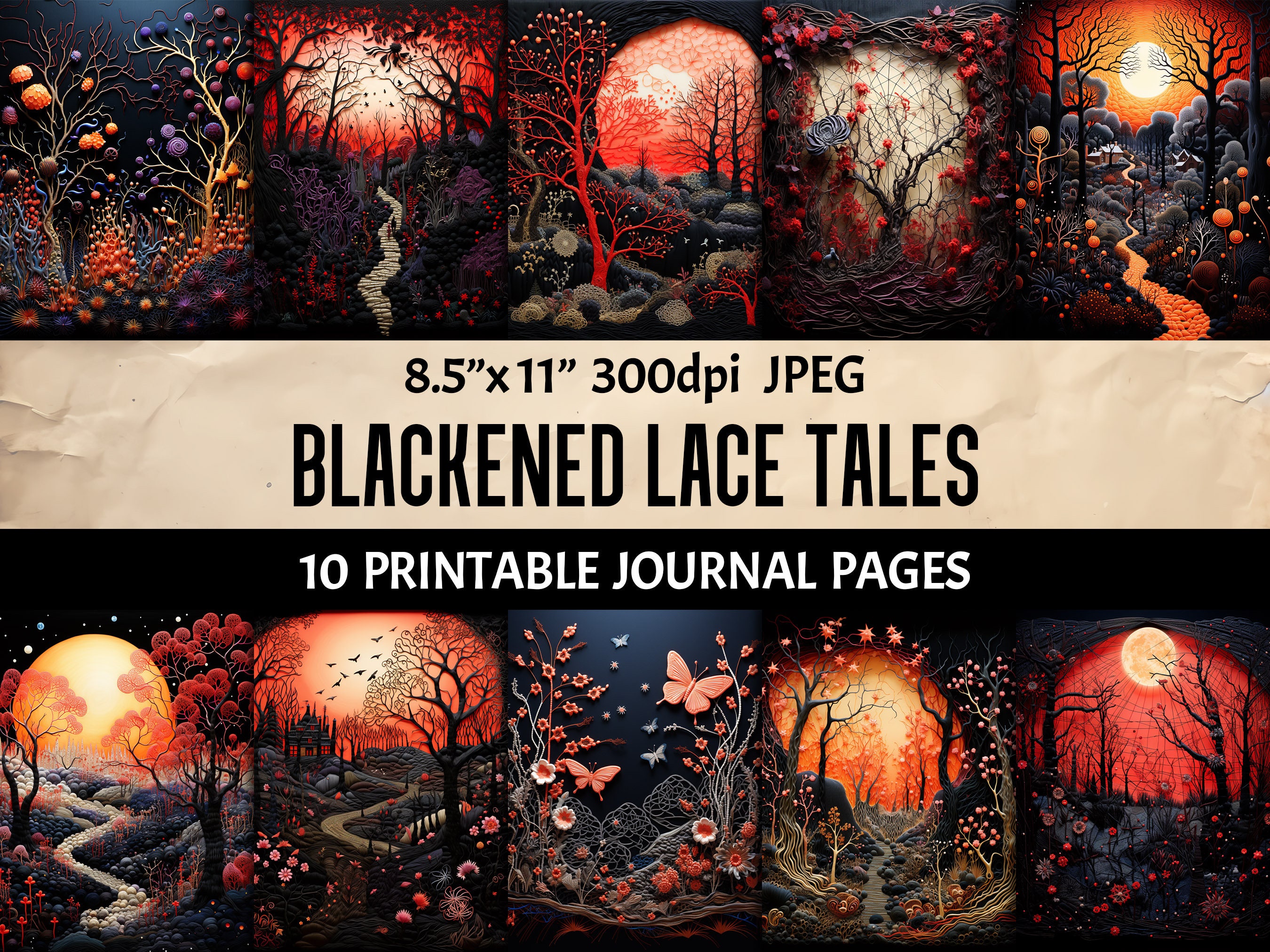 Printable Bobbin Lace Style Journal Page, Dark Digital Paper for ...