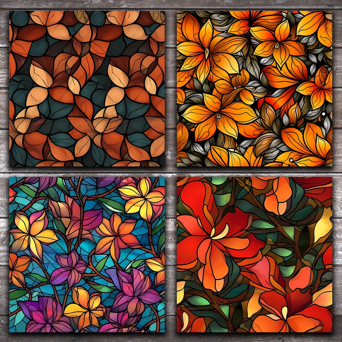Stained Glass Floral Pattern Art Deco Flowers Digital Paper ...