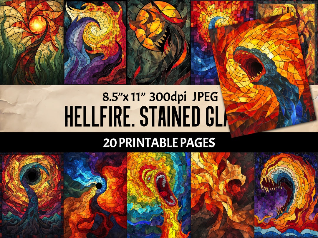 Hellfire: Digital Stained Glass Illustrations Horror Printable Pages for Junk Journaling ...