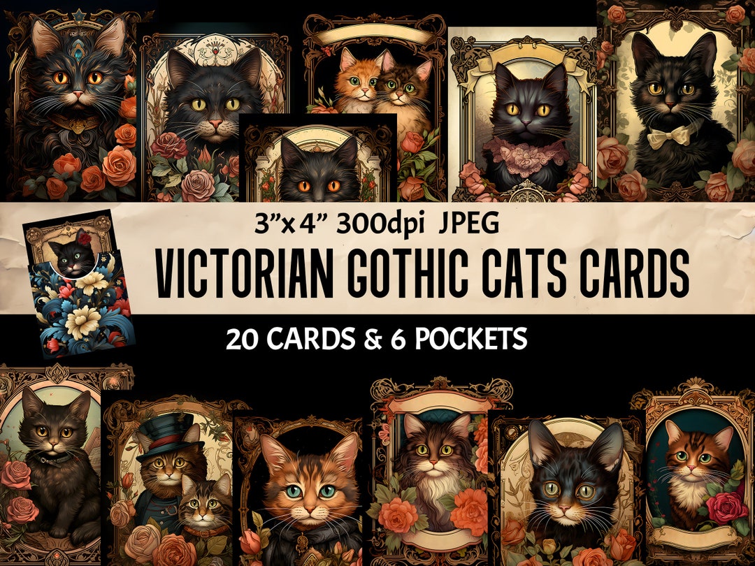 Victorian Gothic Cats - Pack of 20 Cards & 6 Pockets - Digital Goth ...