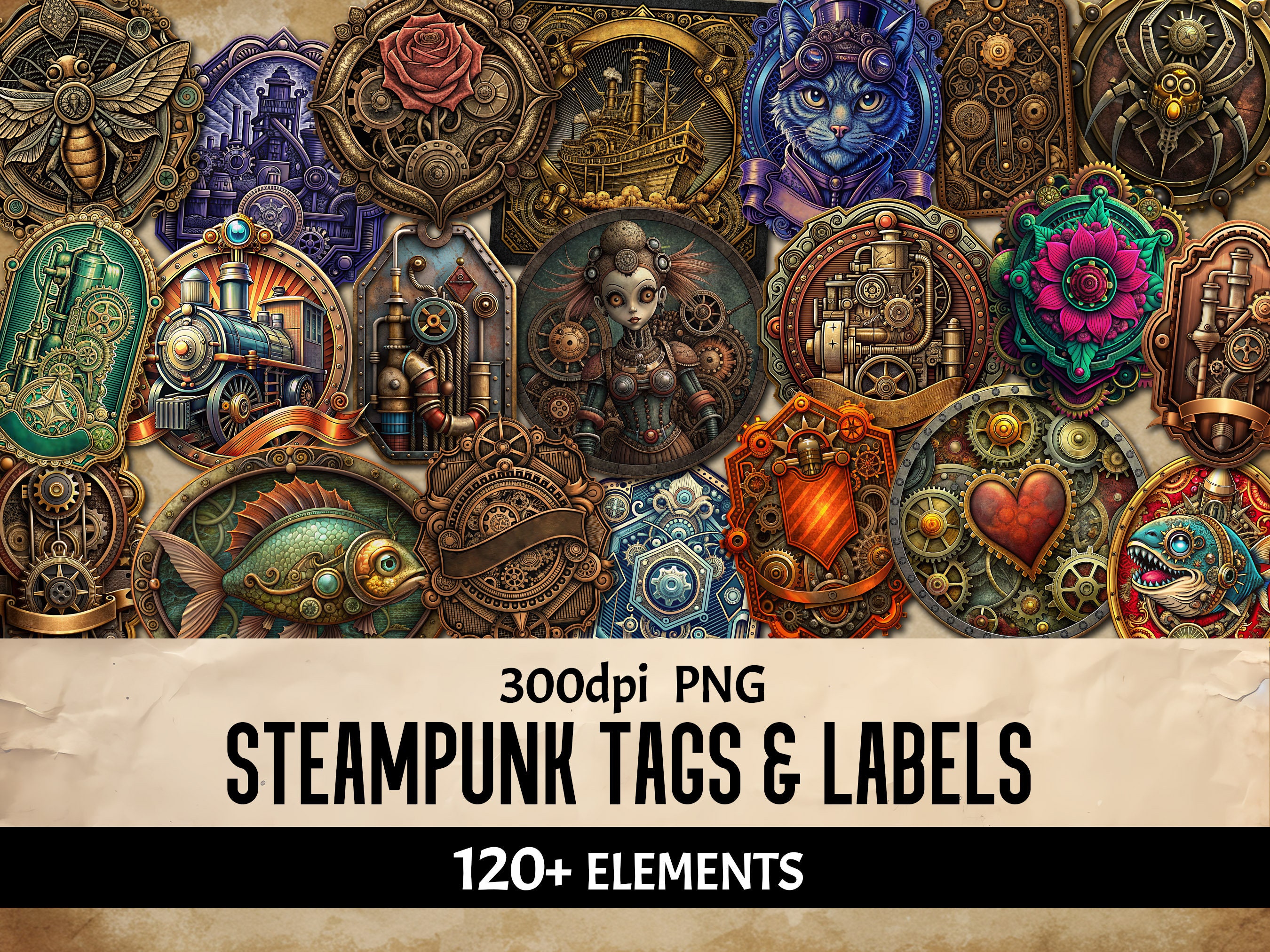 Steampunk Tags and Labels Printable Industrial Junk Journal Supplies ...