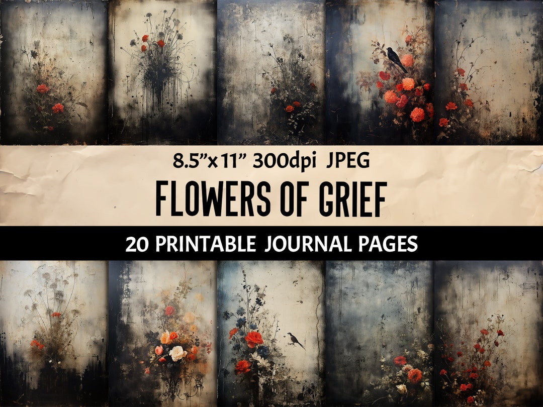 Dark Floral Journal Printable Pages Grunge Digital Paper for Junk ...