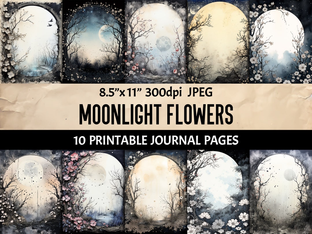 Floral Journal Printable Pages Moonlight Flowers Digital Grunge Paper ...