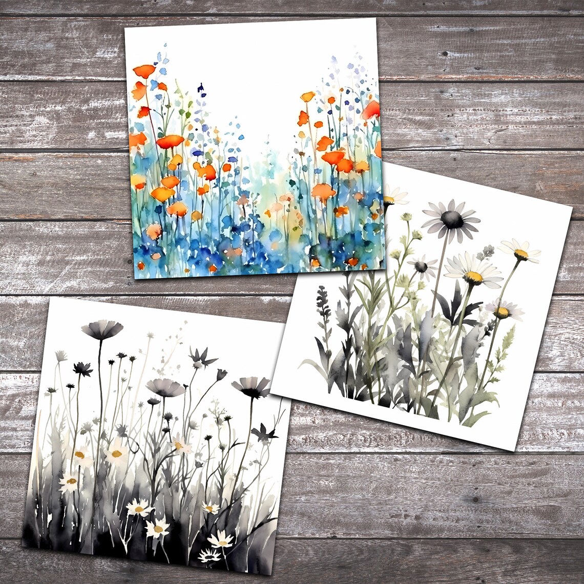 Wildflowers Meadow Digital Paper Pack: Watercolor Floral Art (digital ...