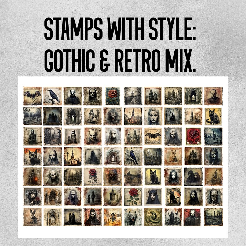 Gothic Dark Deco Stamps, Printable Ephemera (digital Download) - Etsy