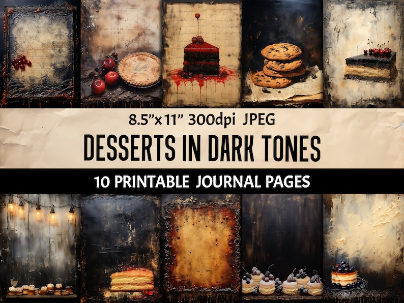 Gothic Desserts Journal Pages: Cakes, Sweets, Pastries (digital Paper ...