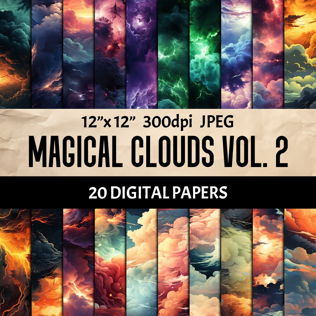 Clouds Digital Paper Set - Seamless Pattern Printable Sky Image ...
