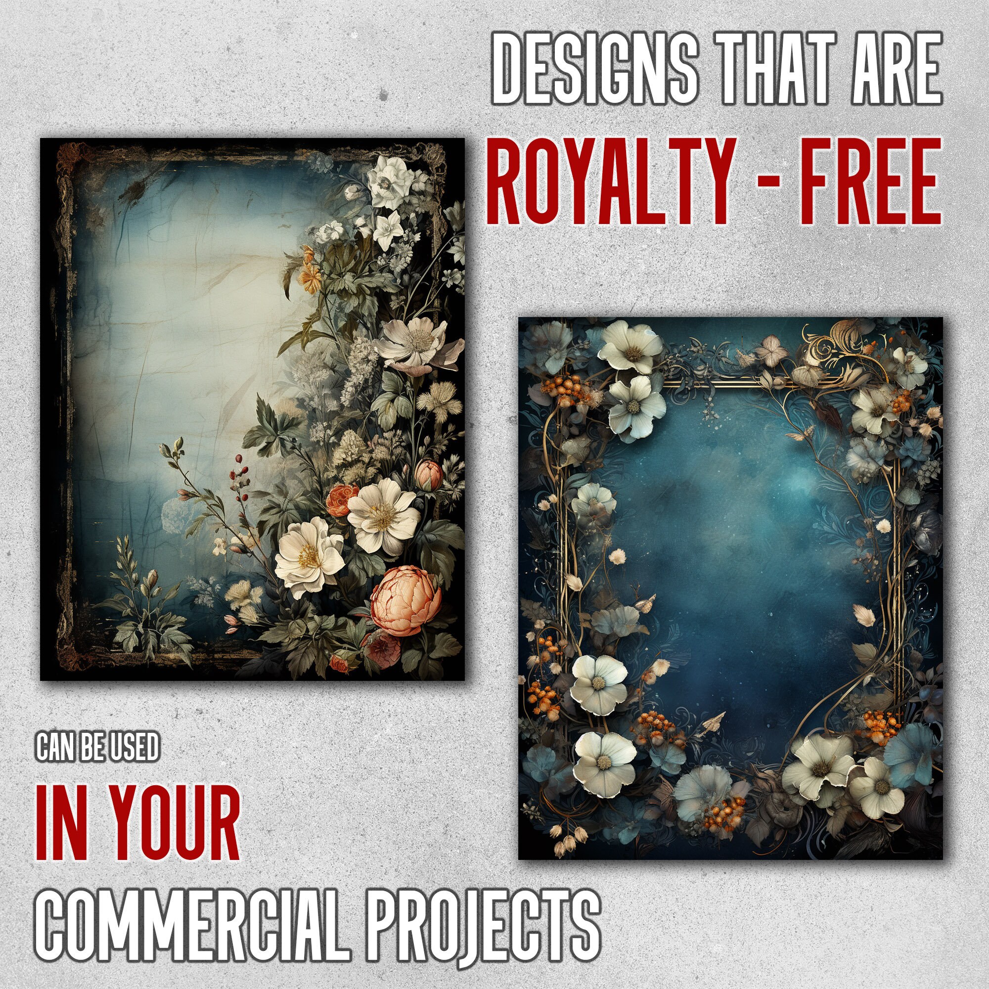 Printable Floral Frame Page for Junk Journal Digital Paper for ...