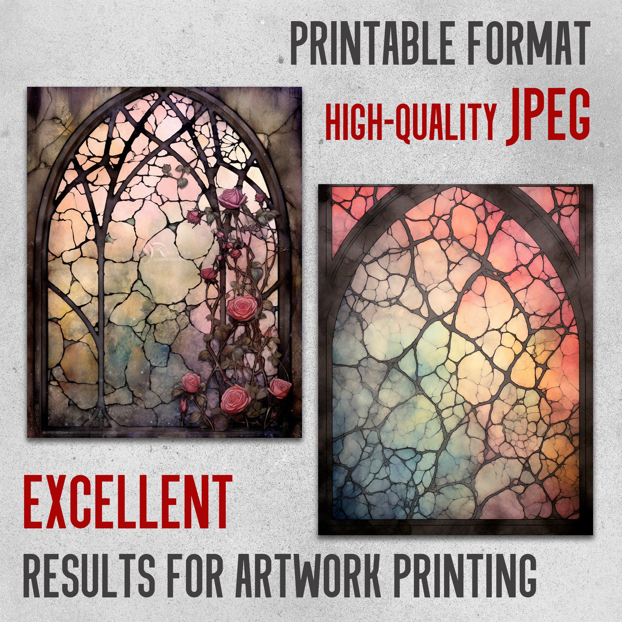 Gothic Stained Glass Style Window 10 Floral Printable Junk Journal ...