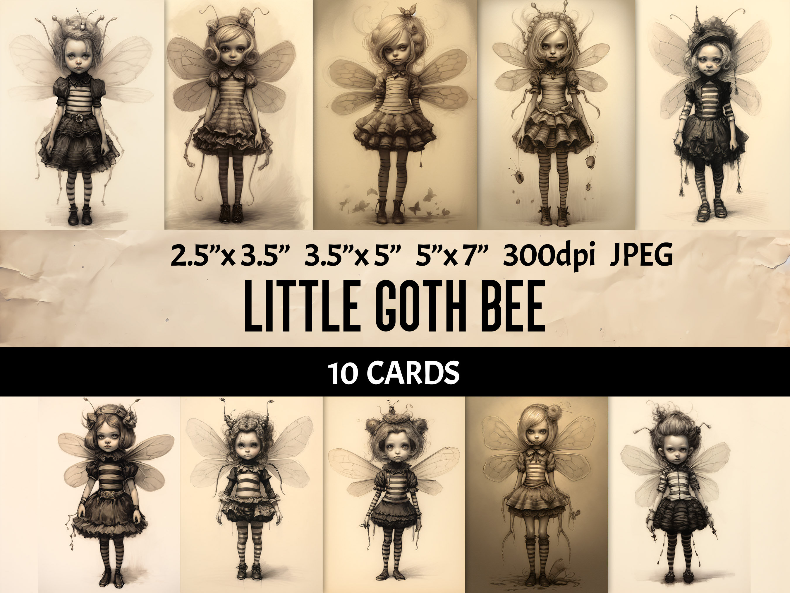Little Goth Bee Card 10 Digital Gothic Junk Journal Vintage Ephemera ...