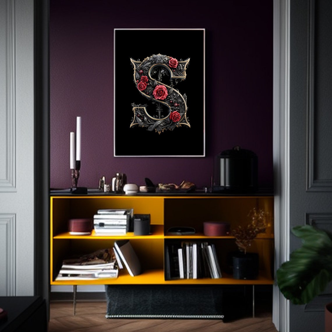 Goth Floral Monogram Initial Letter S Sublimation Scrapbooking Collage ...