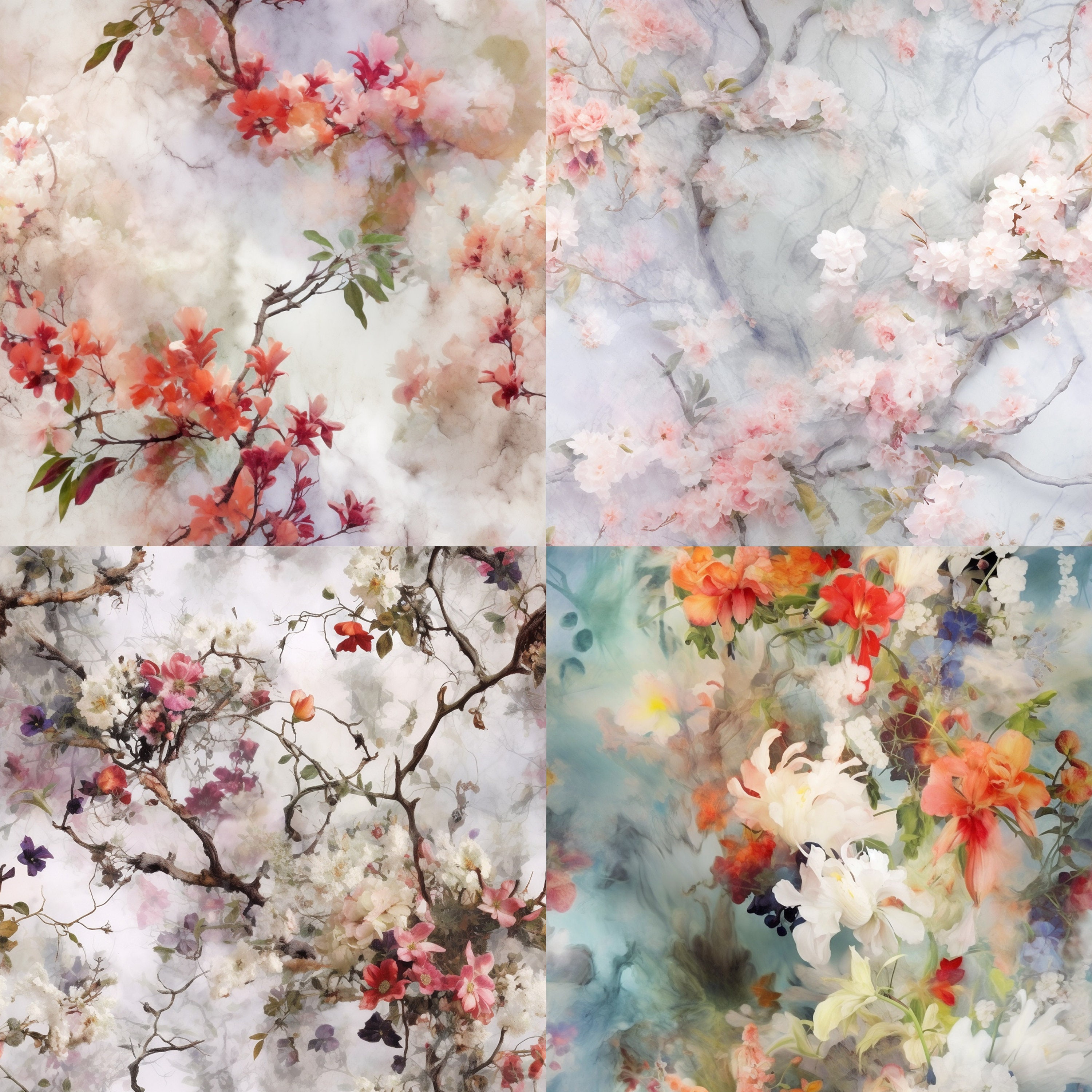 Airy Floral Seamless Pattern Digital Watercolor Flowers Scrapbooking ...