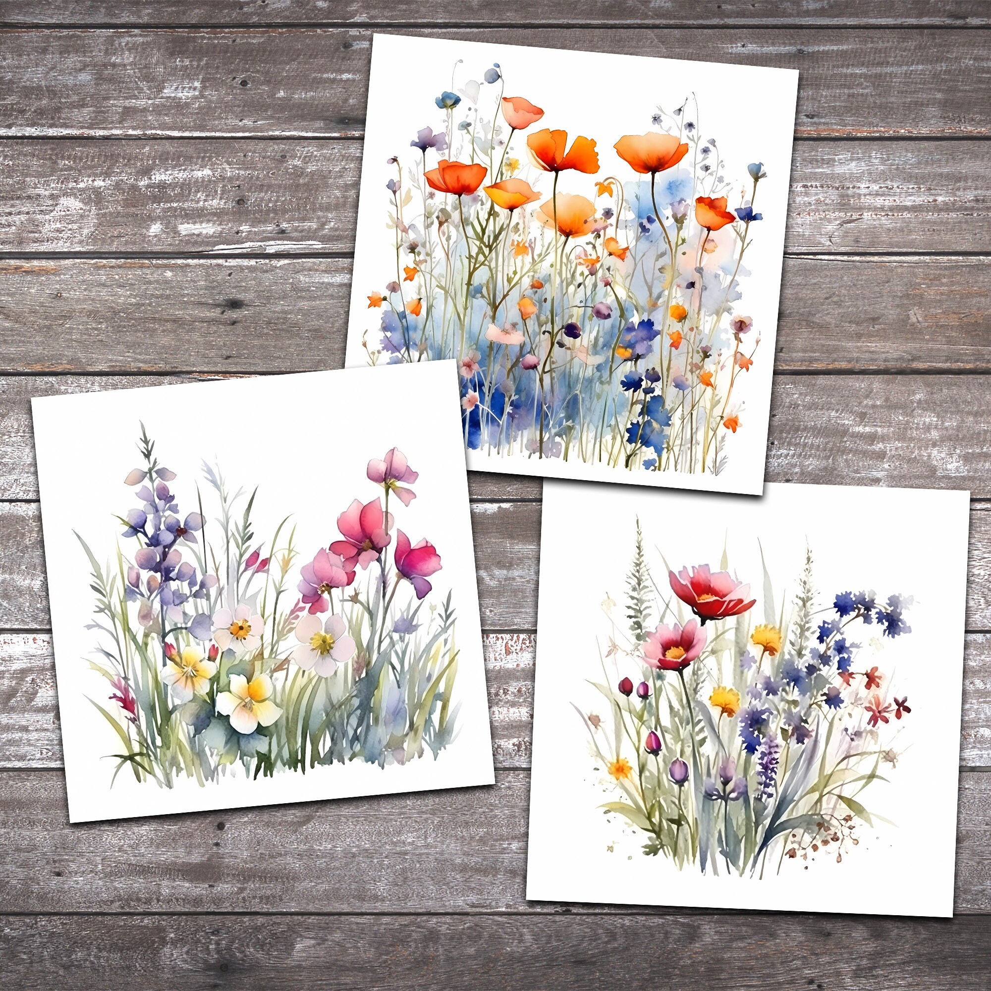 Wildflowers Meadow Digital Paper Pack Printable Watercolor Flowers Art ...