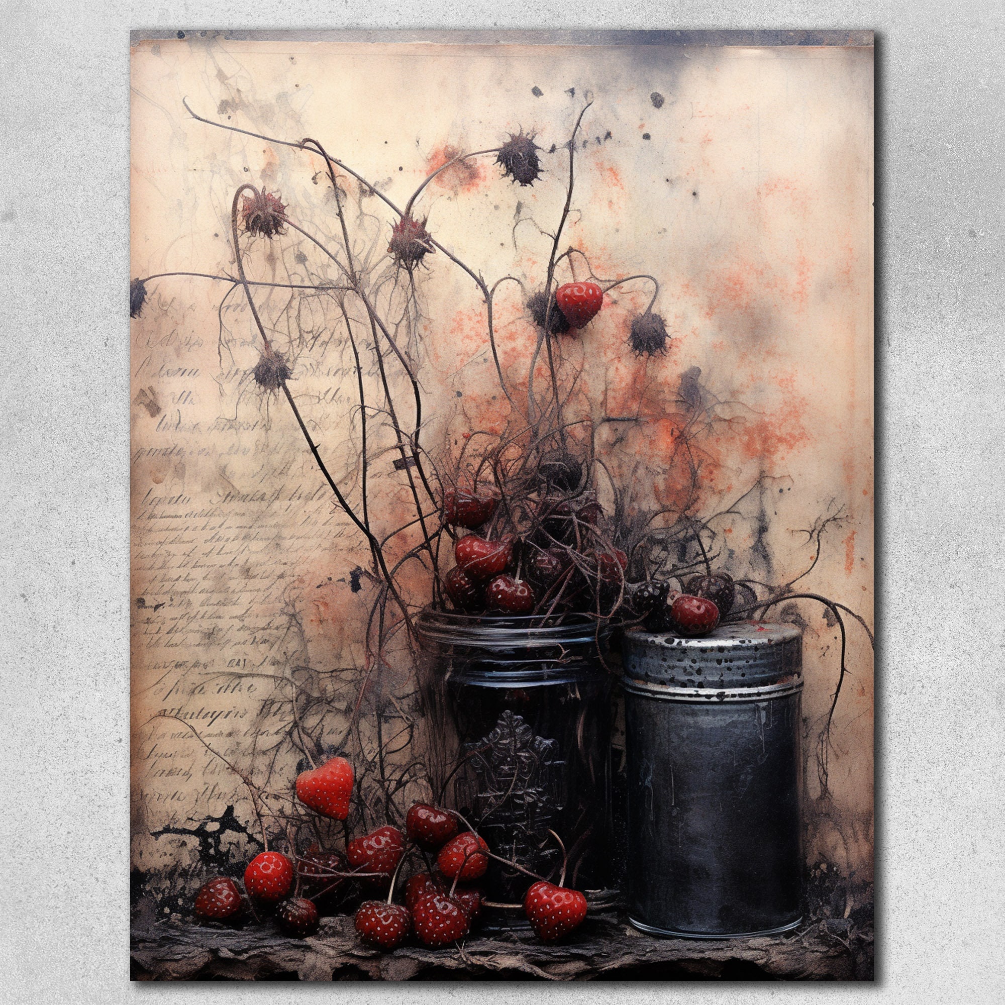 Gothic Strawberry Printable Journal Pages Dark Aesthetic Digital Paper ...
