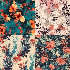Vintage Floral Digital Paper Set - Printable Seamless Flowers Pattern ...