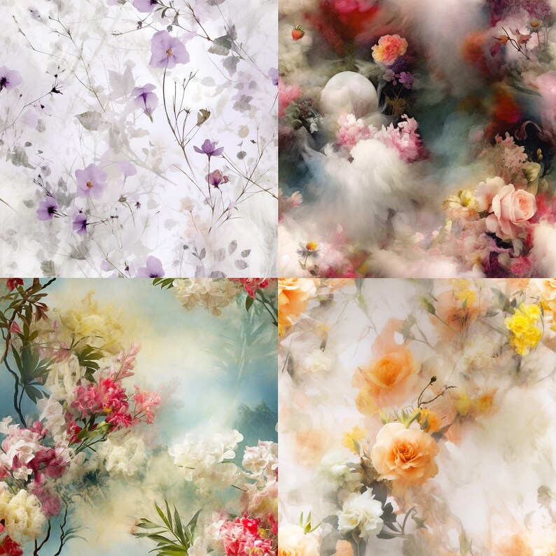 Airy Floral Seamless Pattern Digital Paper Pack Watercolor - Etsy