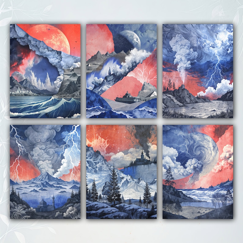 Natural Disasters Collage Digital Wall Art Junk Journal Pages Printable ...