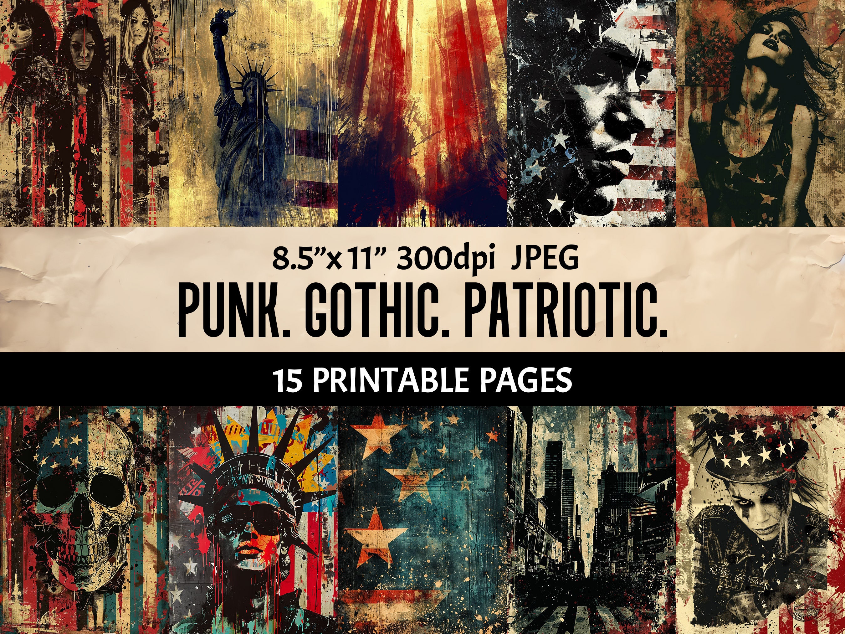 American Patriotic Digital Paper Punk Printable Junk Journal Pages ...