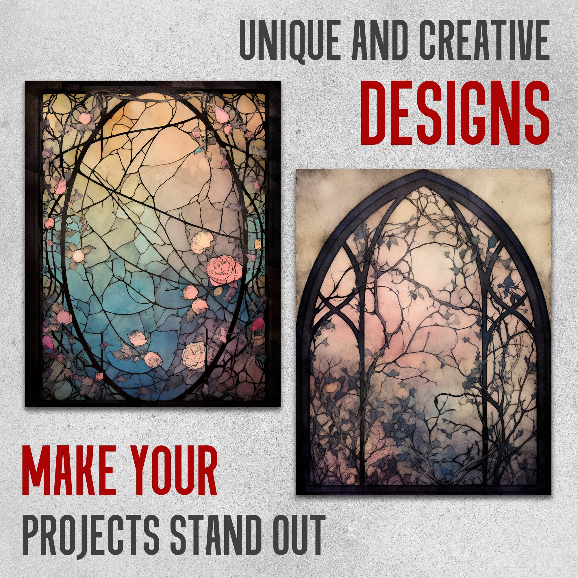 Gothic Stained Glass Style Window 10 Floral Printable Junk Journal ...