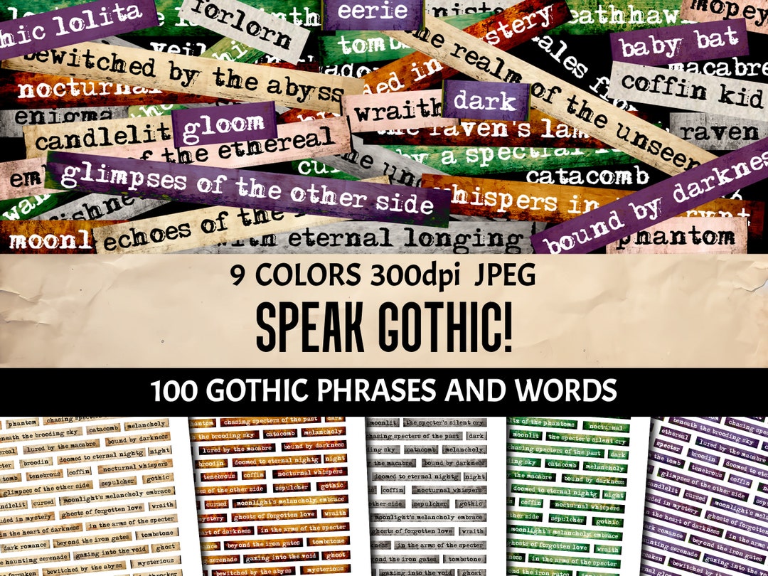 100 Printable Gothic Slang & Phrases Ephemera in 9 Colors - for Junk ...