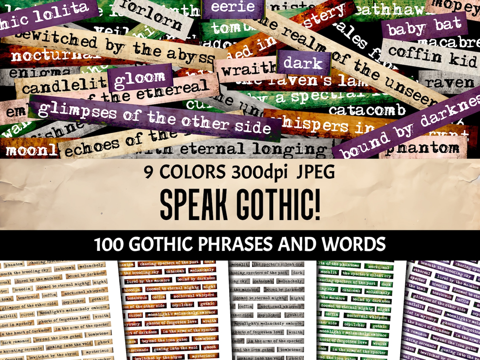 100 Printable Gothic Slang & Phrases Ephemera in 9 Colors - Etsy