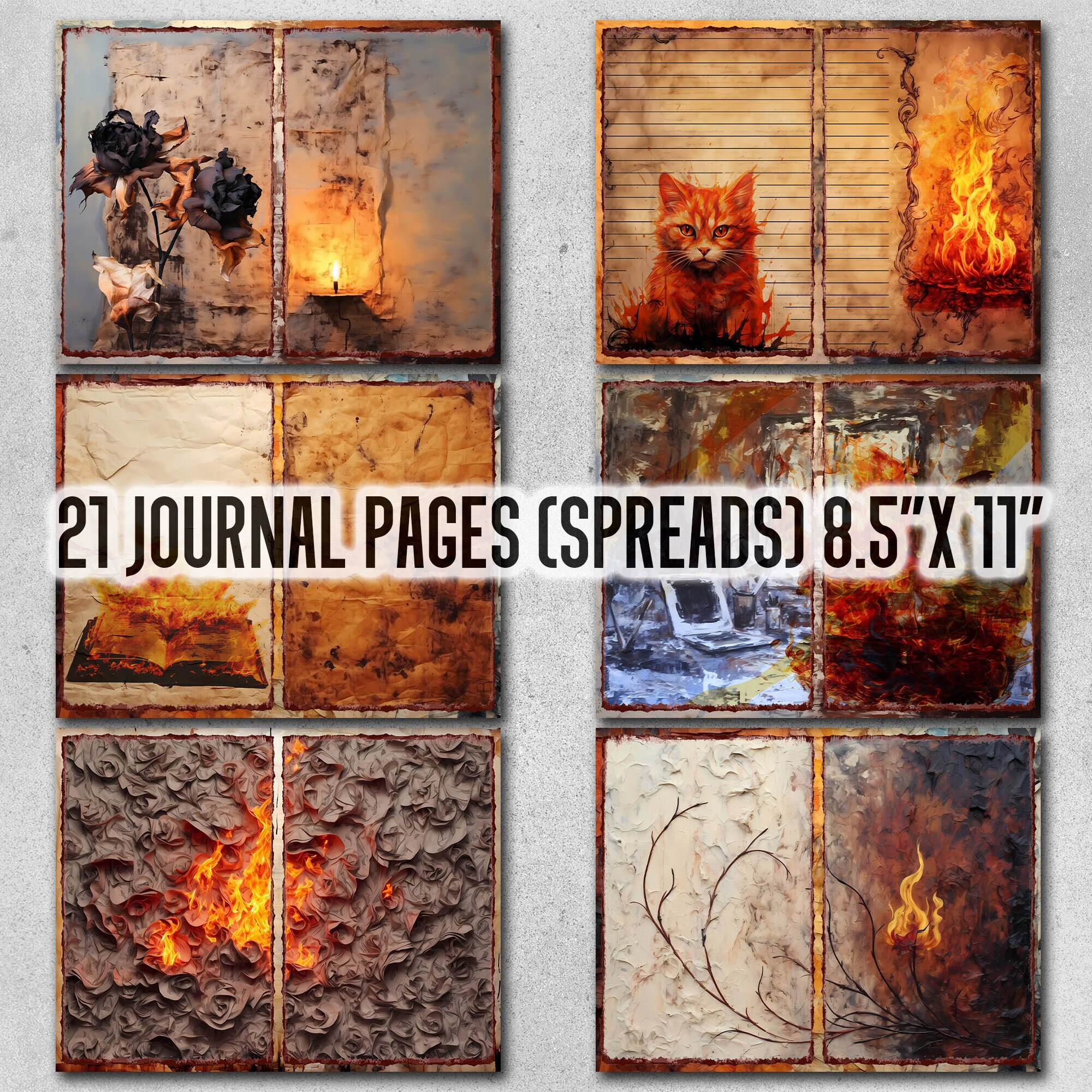Printable Fire Journal Kit Digital Pages and Embellishments for Junk ...
