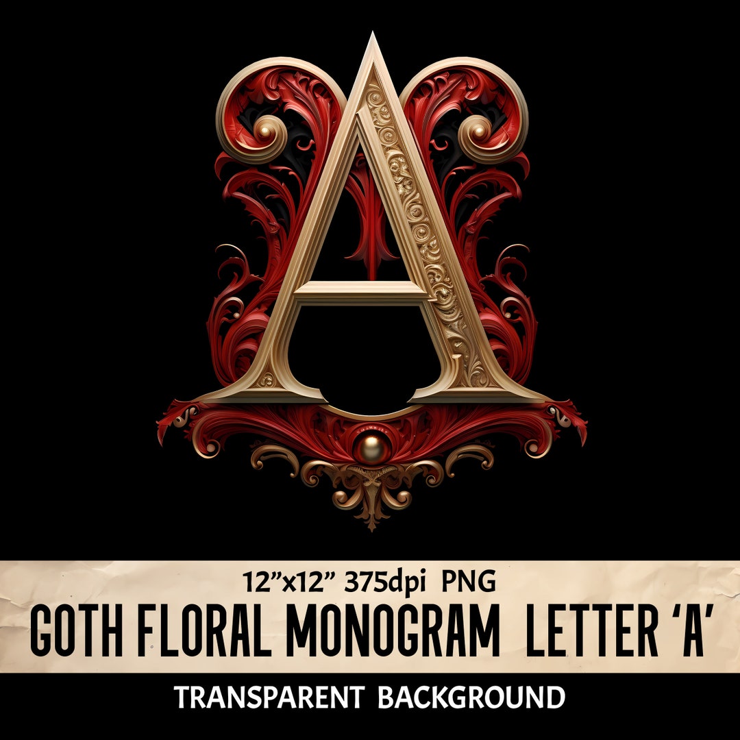 Gothic Floral Monogram Letter A - Scrapbook Collage (PNG File Download ...
