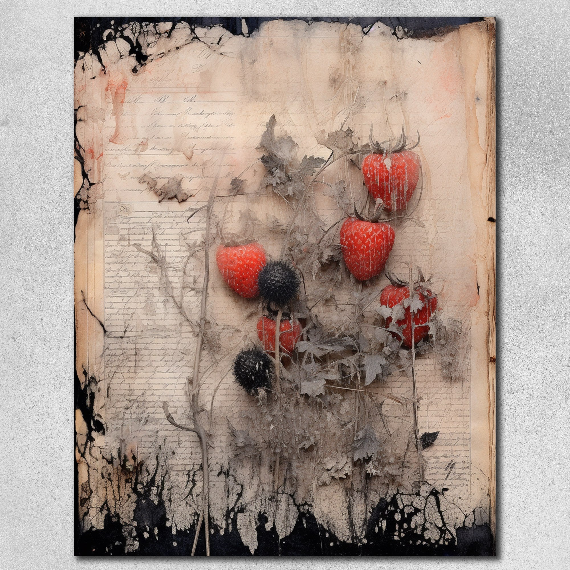 Gothic Strawberry Printable Journal Pages Dark Aesthetic Digital Paper ...