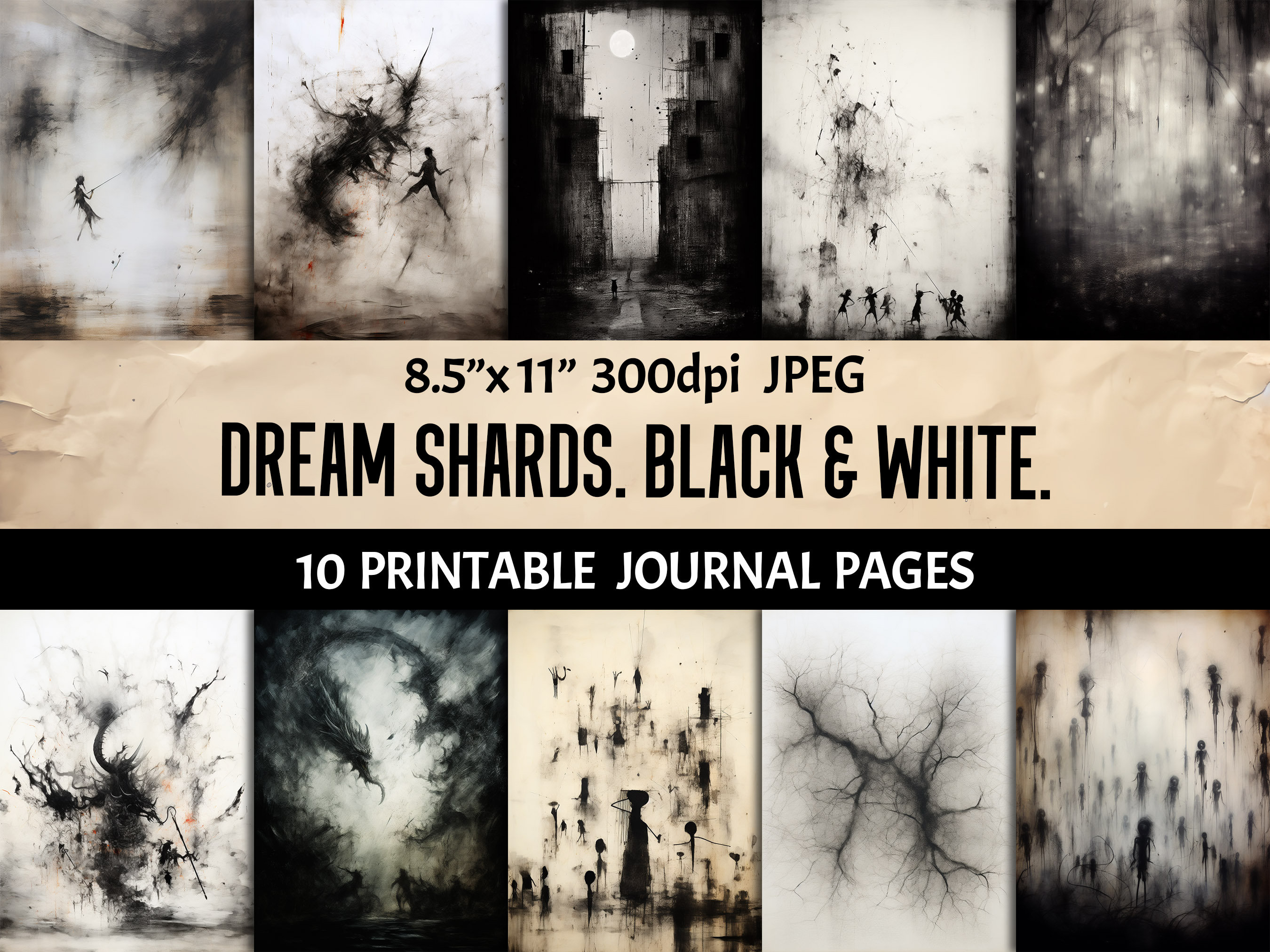 Horror Printable Journal Page Fear Nightmare Dreams Digital Paper for ...