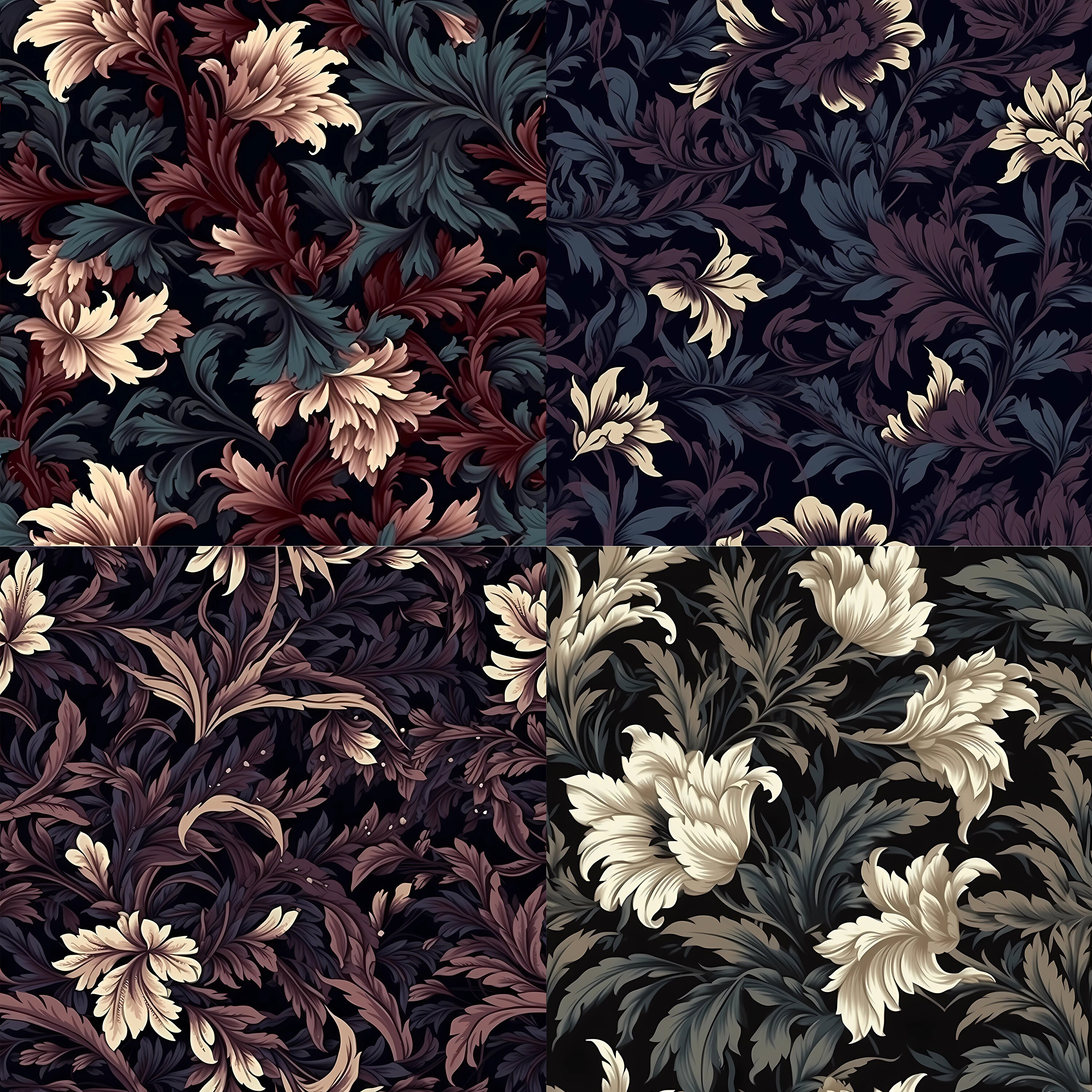 Seamless Gothic Floral Patterns Dark Flower Digital Paper Set Printable ...
