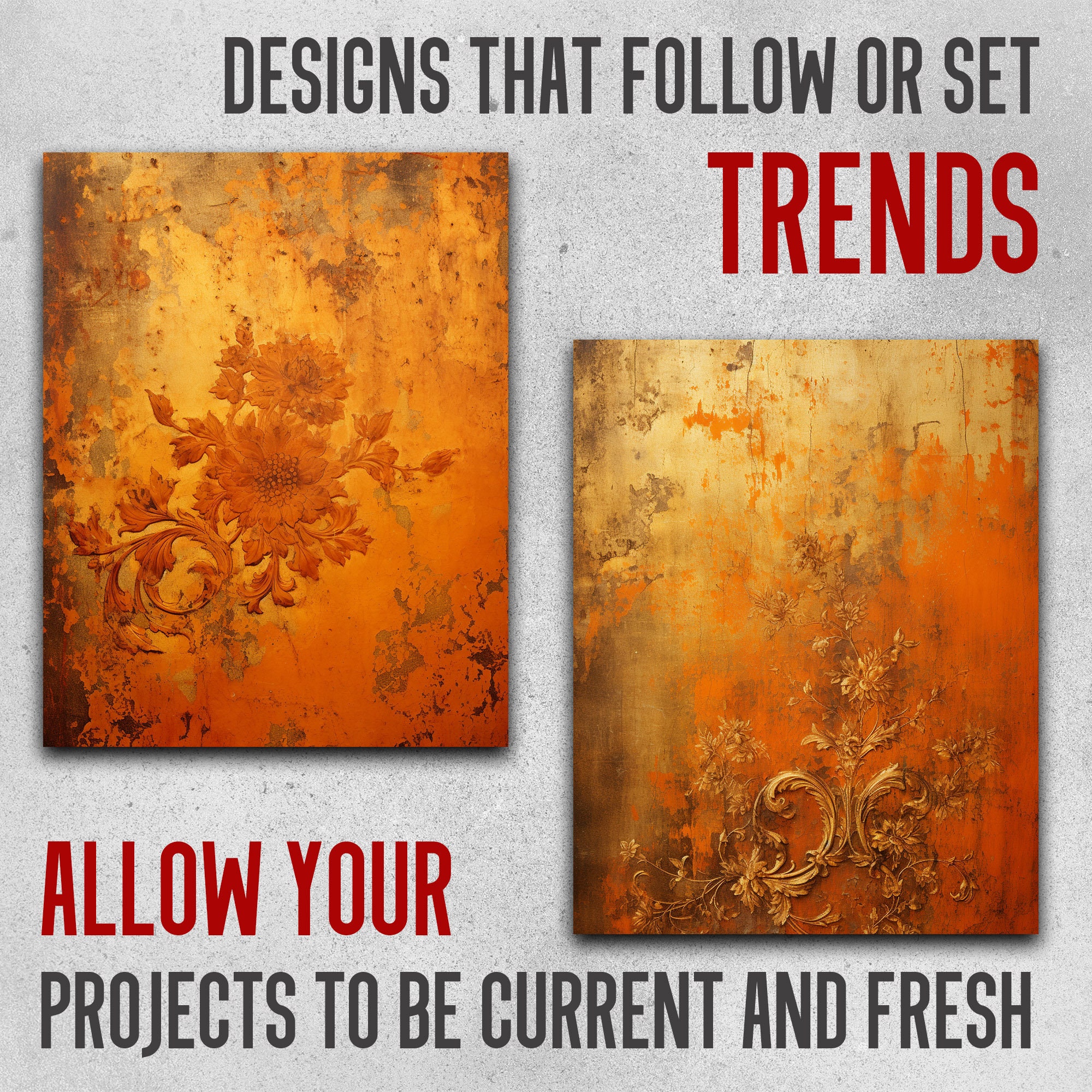 Orange and Gold Distressed Tattered Digital Pages Peeling Paint ...