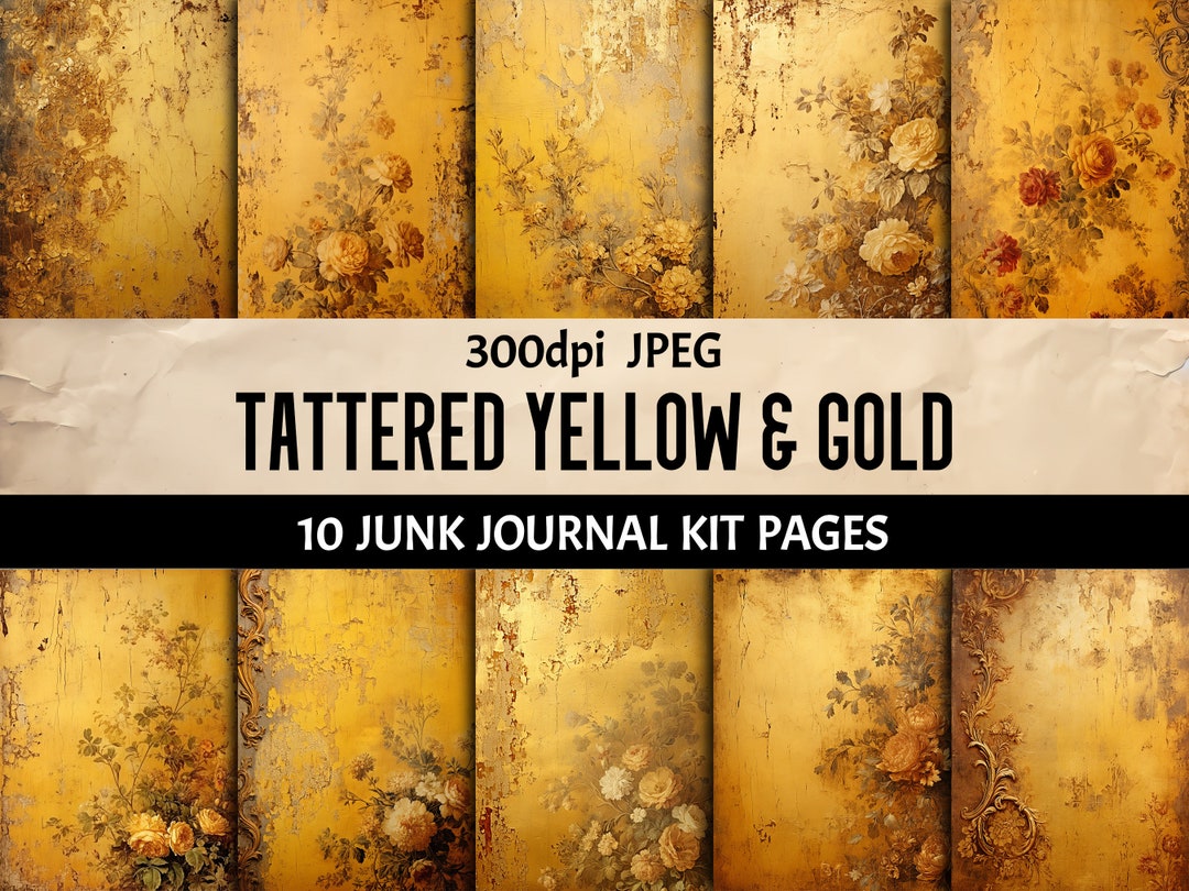 Yellow and Gold Tattered Worn Paper - Pack of 10 Digital Junk Journal ...