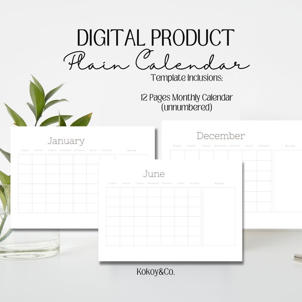 Unnumbered Monthly Calendar - Etsy