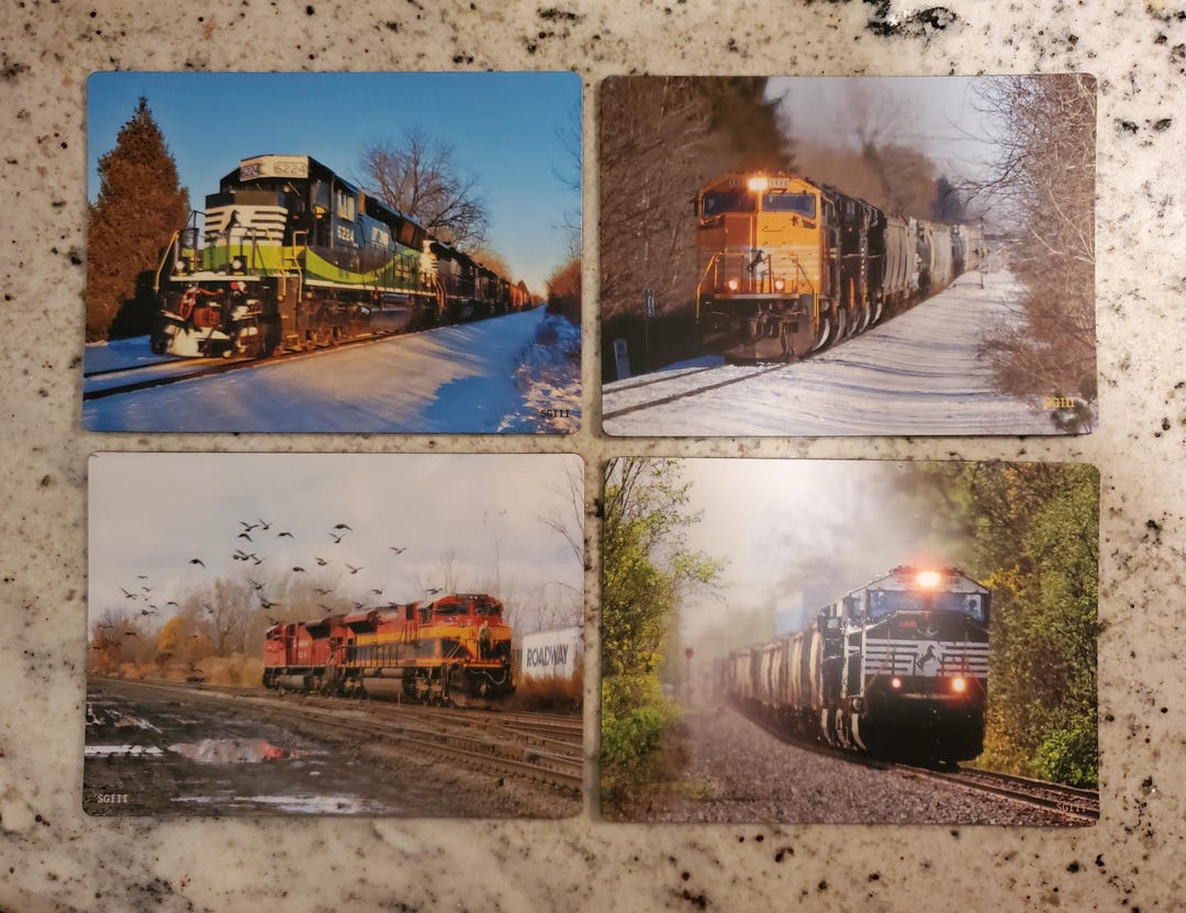 Train Magnets Trains in the Snow Train Refrigerator Magnets 4 Pack Gift ...