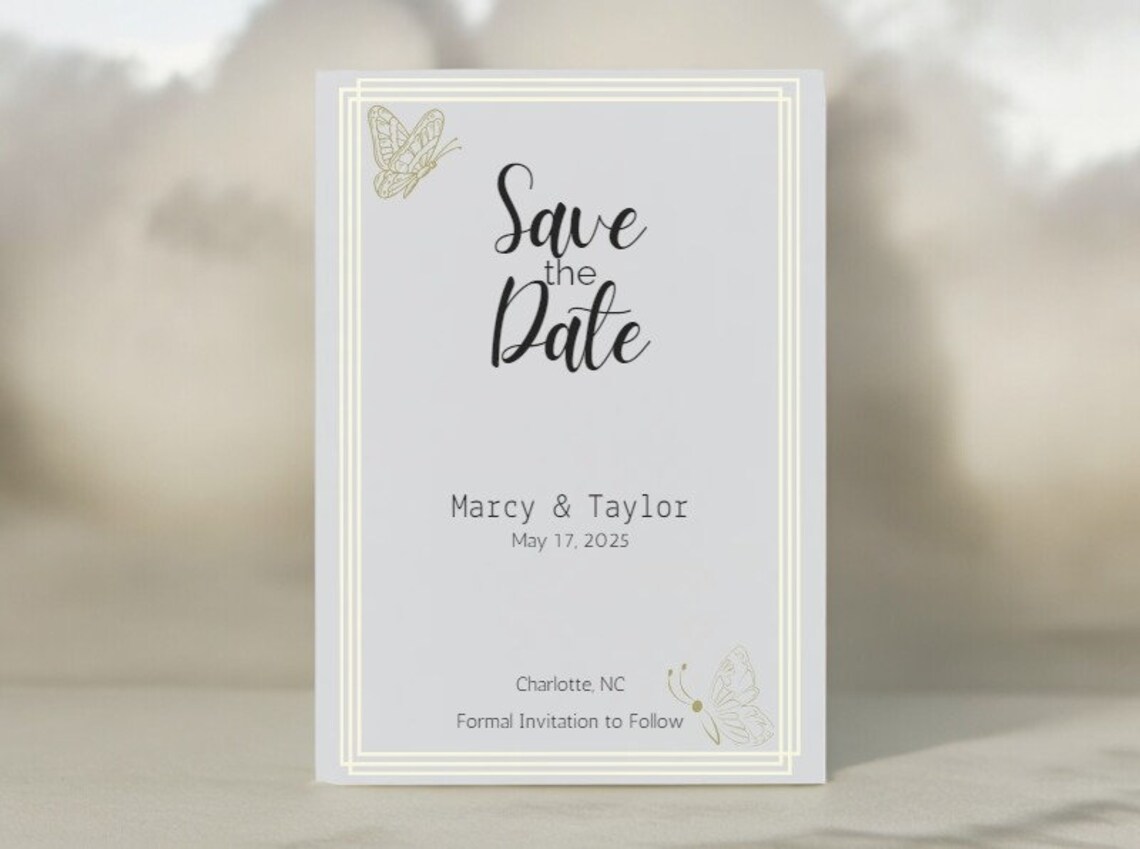 Neutral Butterfly Save the Date Canva Template, 5x7, Wedding Save the ...