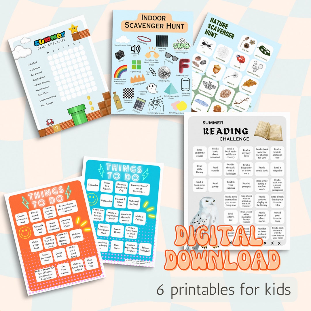 6 Printables for Kids , Reading Challenge, Things to Do, Fun, Scavenger ...