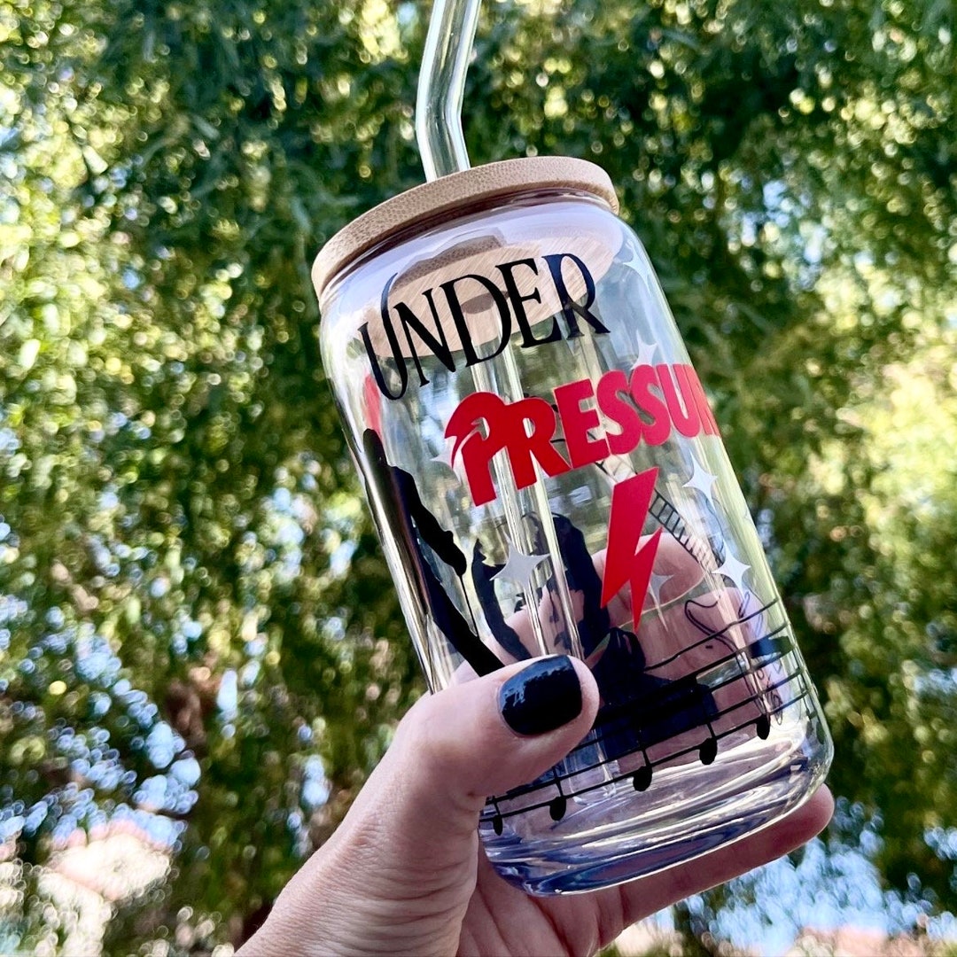 3 Piece, David Bowie, Queen, Under Pressure, Music Fan, 16oz, Beer Can Glass, Bamboo Lid, Glass ...