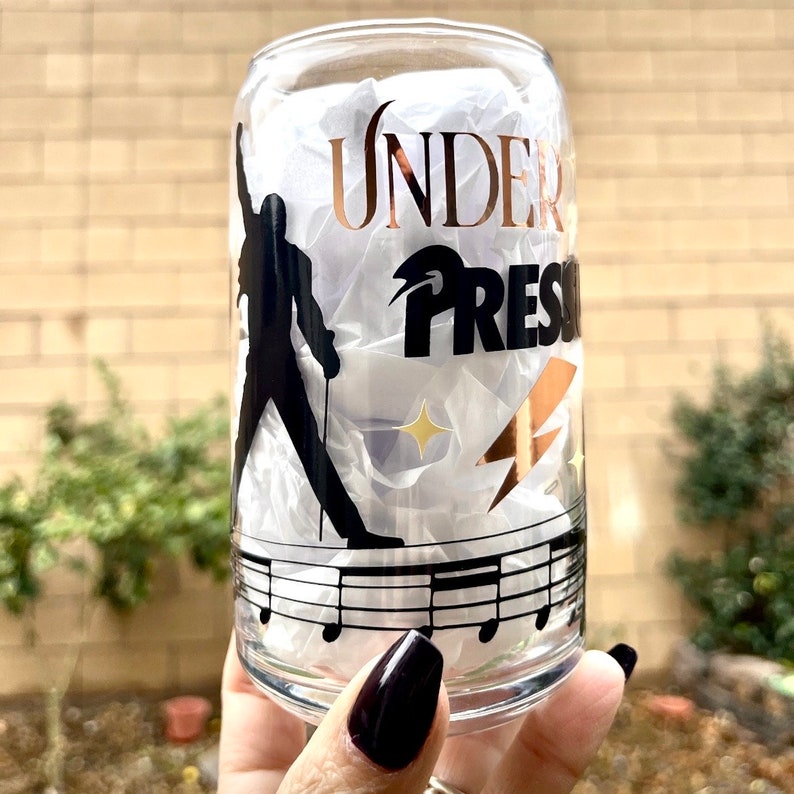 3 Piece, David Bowie, Queen, Under Pressure, Music Fan, 16oz, Beer Can Glass, Bamboo Lid, Glass ...