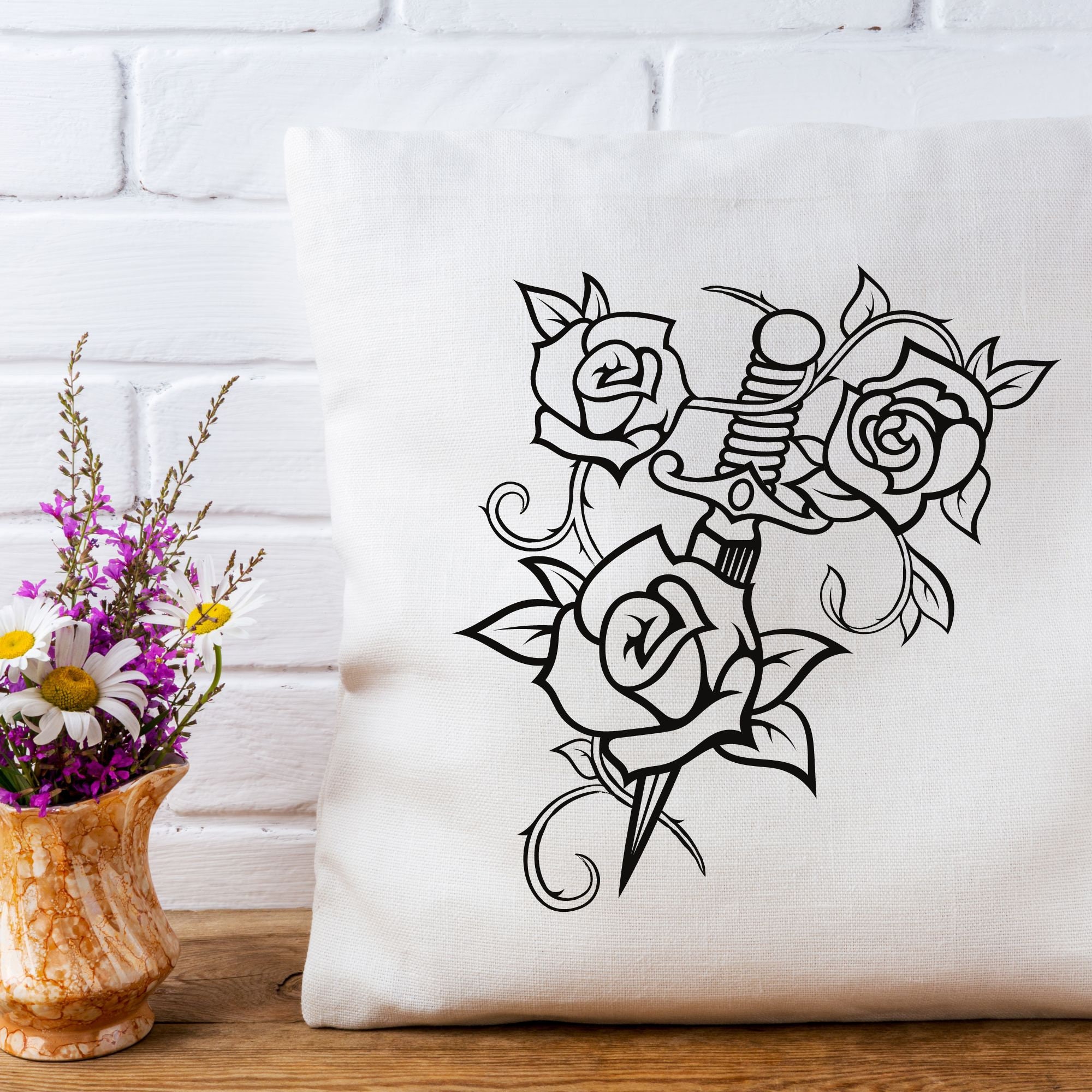 Knife and Roses Svg\ Sword Svg\ Flower Sword Svg File\ Floral Sword Cut ...