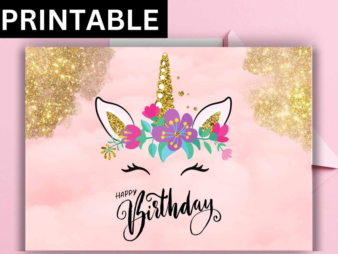 Unicorn Happy Birthday Card for Kids\ Printable Birthday Card for Girls ...
