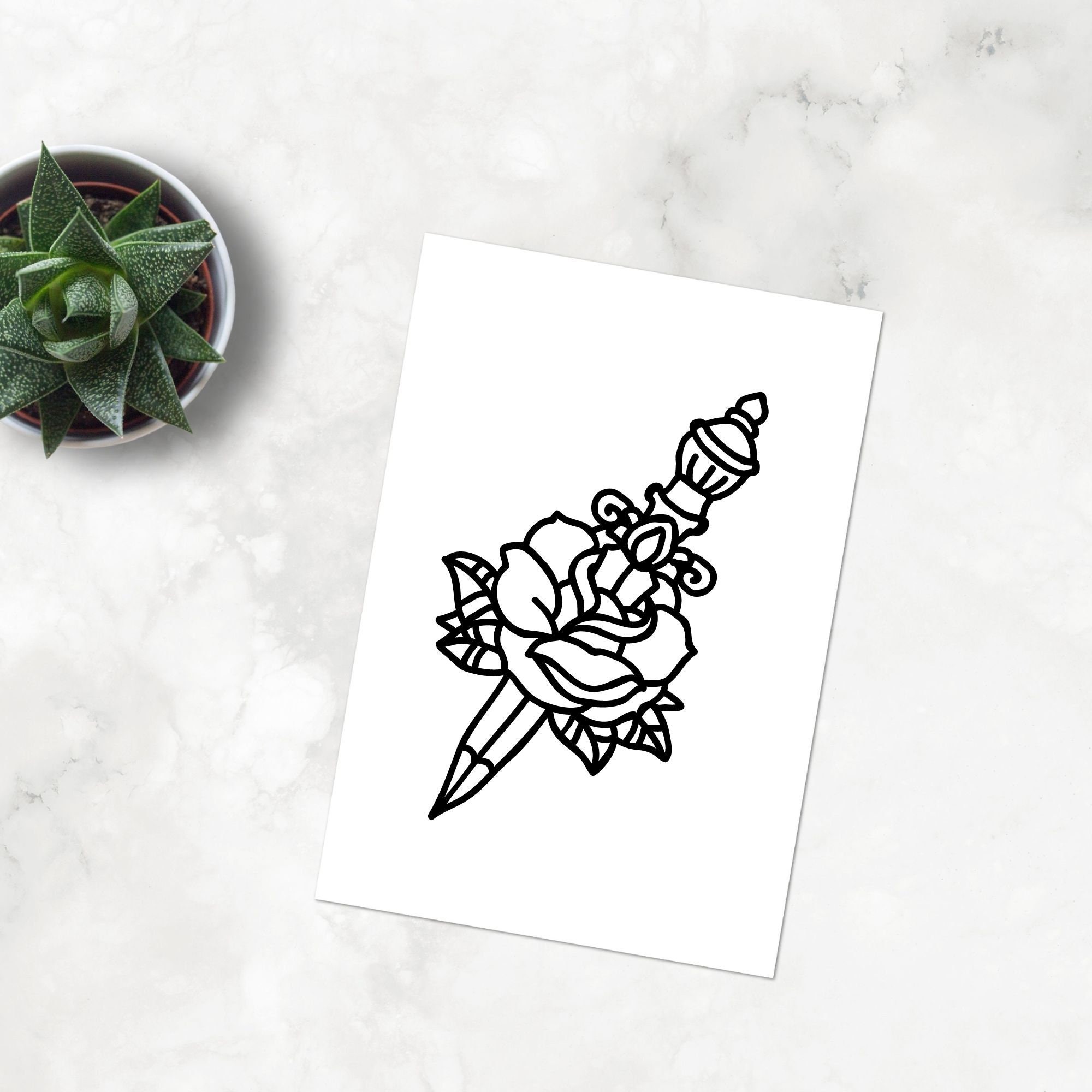 Knife and Roses Svg\ Sword Svg\ Flower Sword Svg File\ Floral Sword Cut ...