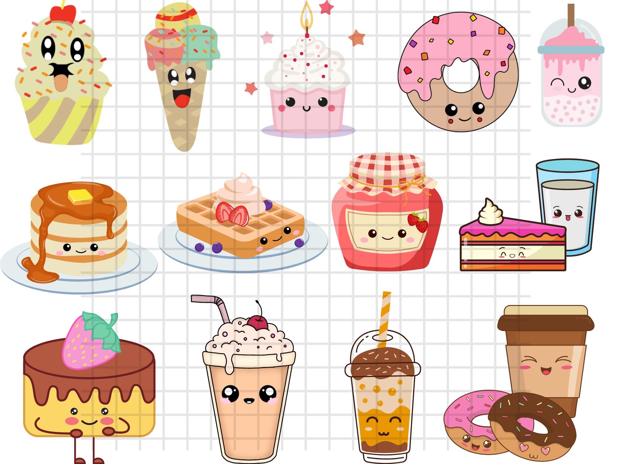 Kawaii Sweets Clipart\ Cute Sweet Candy Clipart\ Food Cake\ Donut ...